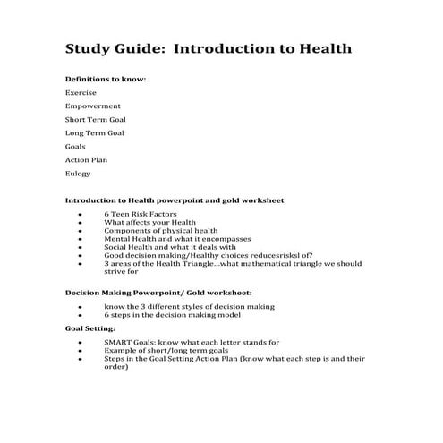 Study guide intro to health | PDF