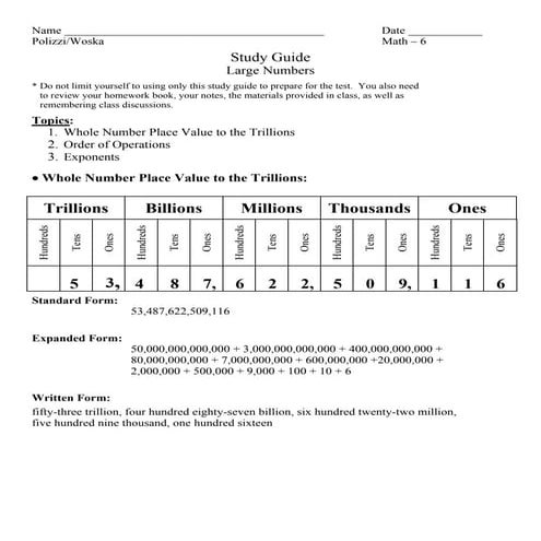 Study Guide Large Numbers | PDF