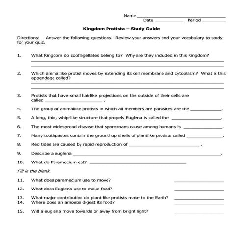 Study guide protist quiz1 1 | DOCX