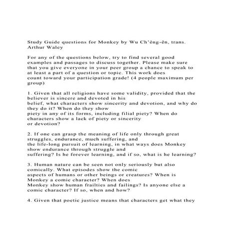 Study Guide questions for Monkey by Wu Ch’êng-ên, trans. Arthu.docx