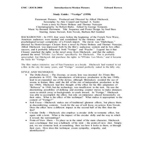 3000 Presentation 15: Vertigo Study Guide | PDF