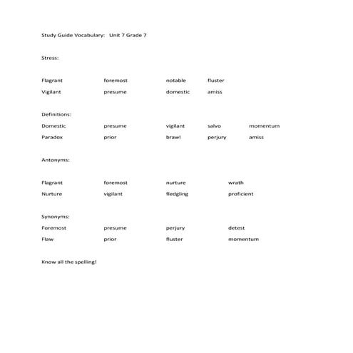 Study guide vocabulary unit 7level b | DOCX