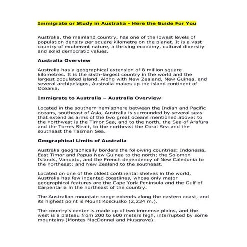 Immigrate to Australia or Study in Australia - Here the Guide For You | PDF