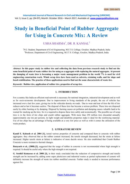 Rubberized concrete a review | PPTX | Civil Engineering Industry ...