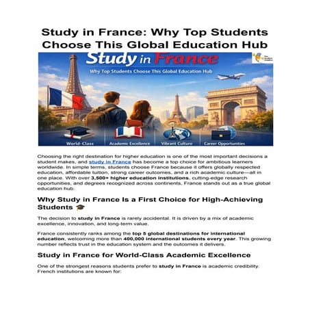 Top Reasons to Study in France Why Choose France for Your Education? | PPTX