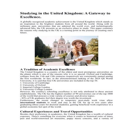 Studying in the United Kingdom A Gateway to Excellence | PDF