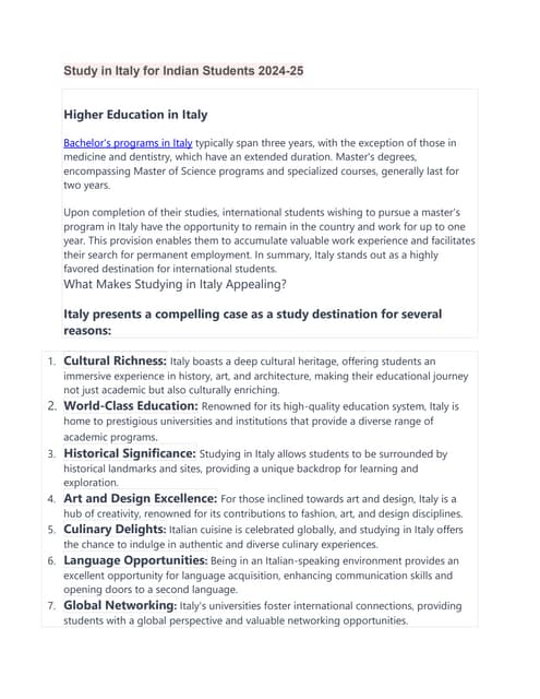 Free Education in Italy | Study in Italy | PPTX | College Planning ...