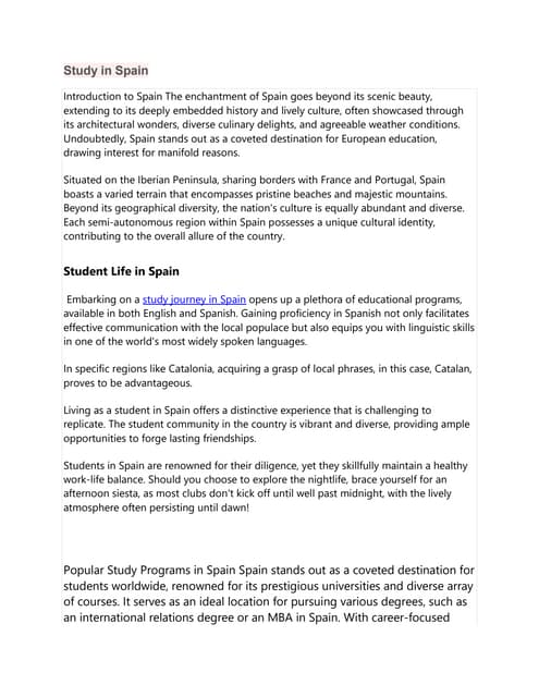Embark on Your Study Journey with Study in Spain | PDF