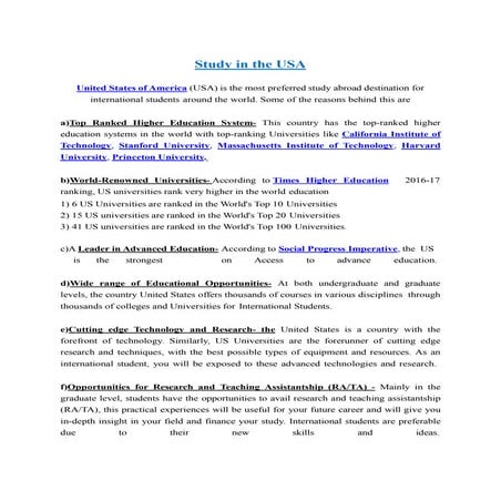 Study in the usa | PPTX