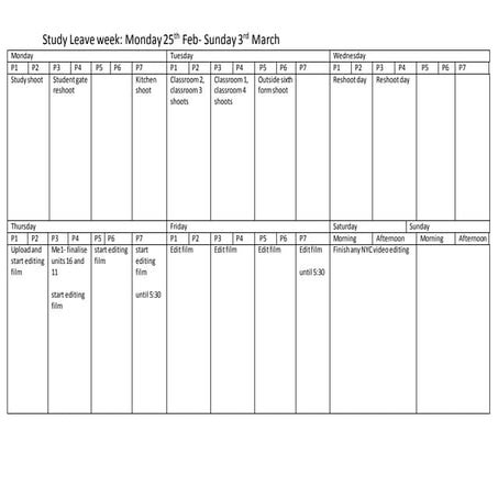 Study leave week possible plan | DOCX