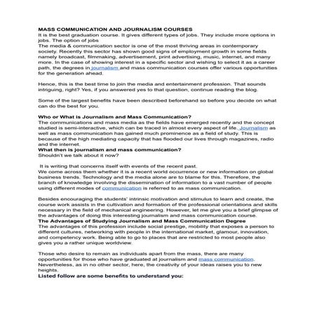 Mass Communication and Journalism Course | PDF