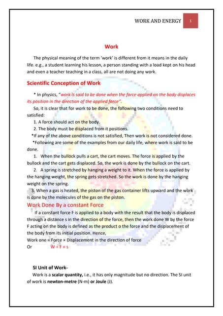 Work, power and energy | PPTX | Physics | Science