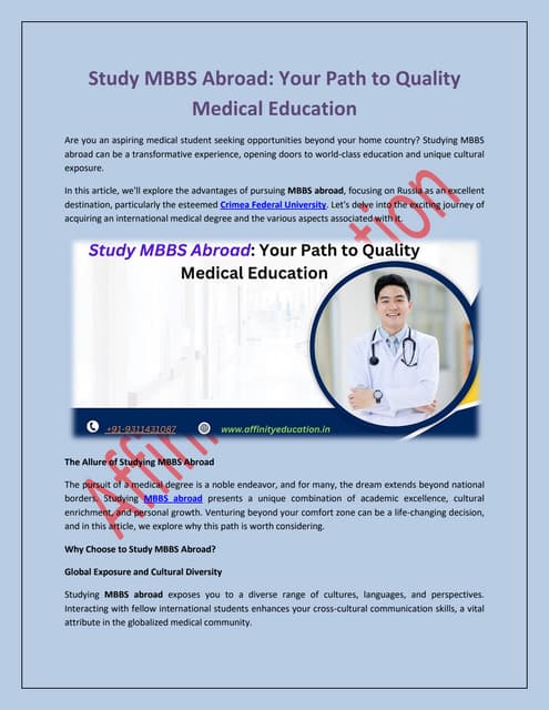 MBBS in Russia: A Pathway to Global Medical Education | PDF