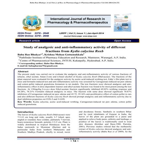 Study of analgesic and anti inflammatory activity of different ...