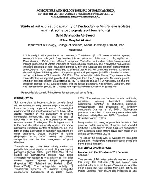 Antagonistic potentiality of trichoderma harzianum against cladosporium spherospermum ...