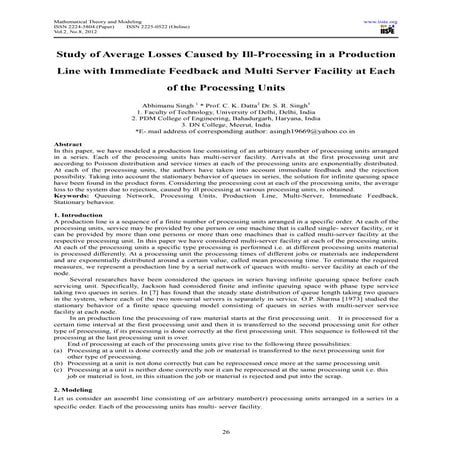 Study of average losses caused by ill processing in a production line ...