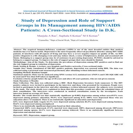 Study of Depression and Role of Support Groups in Its Management among ...