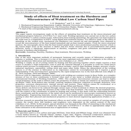 Study of effects of heat treatment on the hardness and microstructure of welded low carbon steel ...
