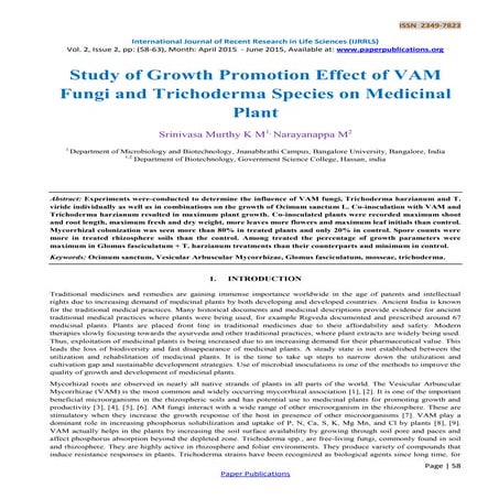 Study of Growth Promotion Effect of VAM Fungi and Trichoderma Species ...