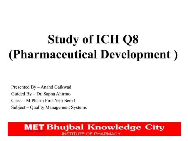 ICH Q8 GUIDELINES OF QUALITY BY DESIGN(PRODUCT DEVELOPEMENT) | PPTX