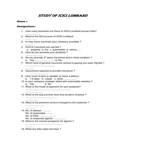 Study Of Icici Lombard | PDF