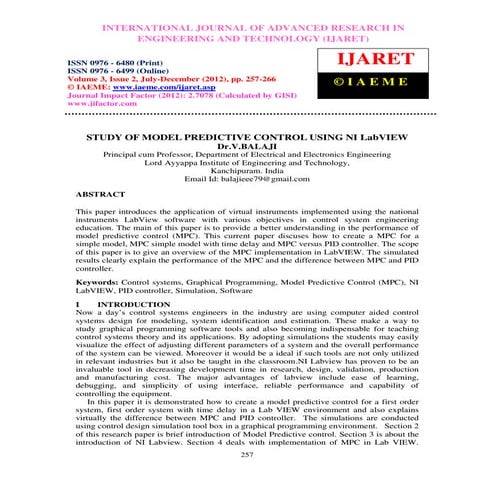 Study of model predictive control using ni lab view | PDF