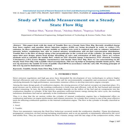 Study of Tumble Measurement on a Steady State Flow Rig | PDF