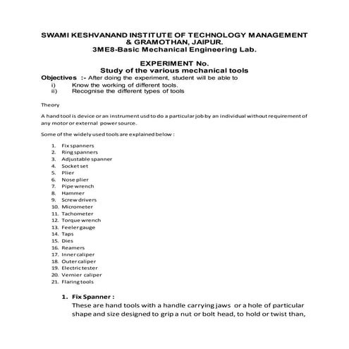 Mechanic motor vehicle tool list with picture and uses | PDF