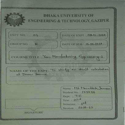 Yarn 2/1 ----Study on a draft calculation of draw frame | PDF