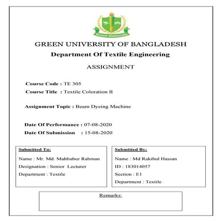 Study On Beam Dyeing Machine | PDF