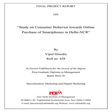 Study on Consumer Behavior Towards Online Purchase of Smartphones in Delhi-NCR | PDF