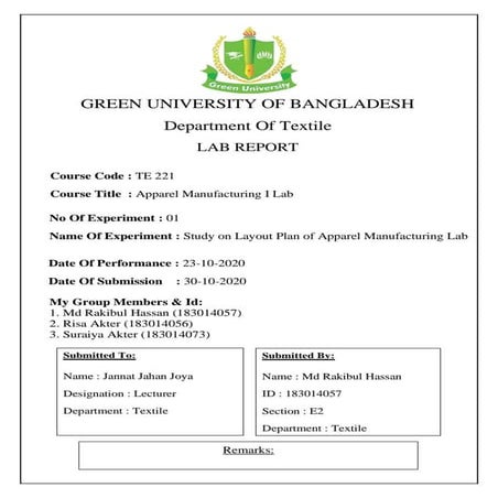 Study On Layout Plan Of Apparel Manufacturing Lab | PDF