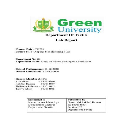 Study on Pattern Making of a Basic Shirt | Pattern | Pattern Making | PDF