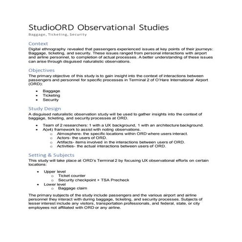Field Observation Study- Sample Study Outline | PDF