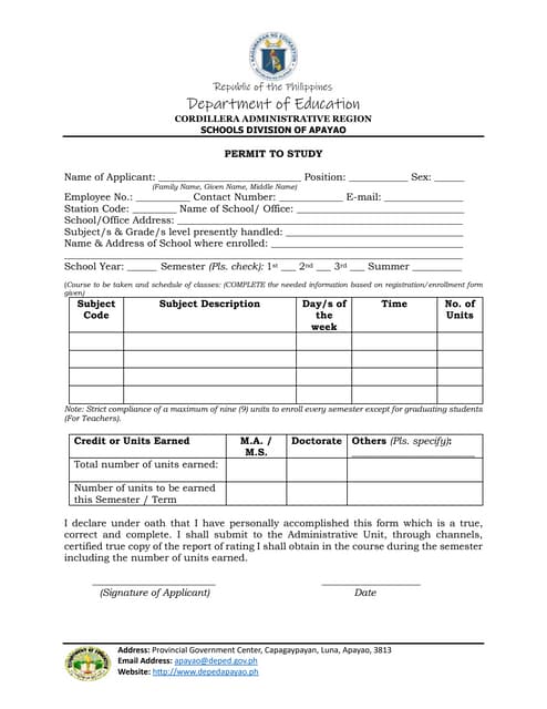 Permit to study | DOCX