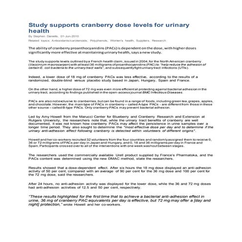 Study supports cranberry dose levels for urinary health | PDF