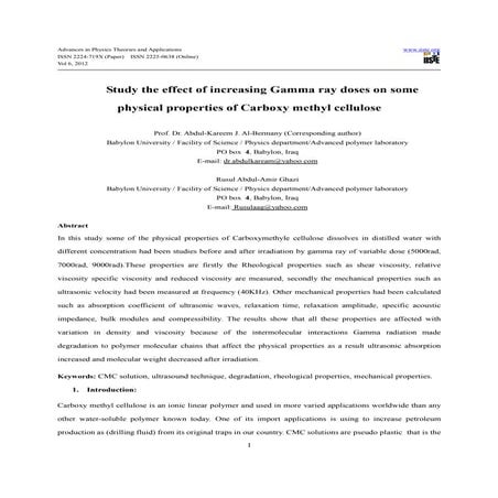 Study the effect of increasing gamma ray doses on some physical properties of carboxy methyl ...