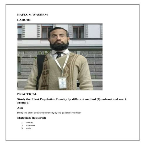 Study the plant population density by quadrat method | DOCX