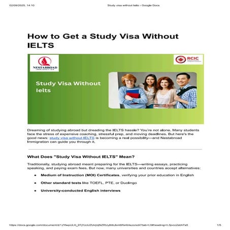 Study Visa Without IELTS | PDF