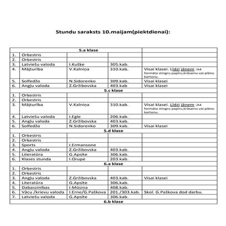 Stundu saraksts 10. maijam | PDF