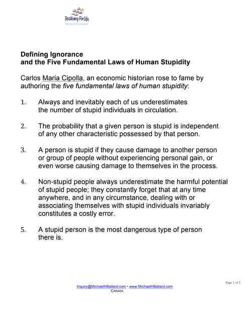 The Basic Laws of Human Stupidity - C.Cipolla | PPT