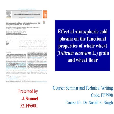 Effect of Cold plasma on wheat grain and flour | PPT