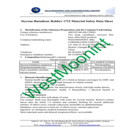 Styrene butadiene rubber 1712 material safety data sheet | PDF