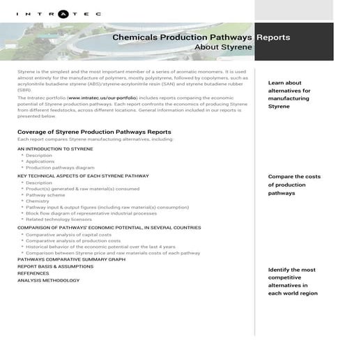 Economic Analysis: Styrene Production Processes | PDF