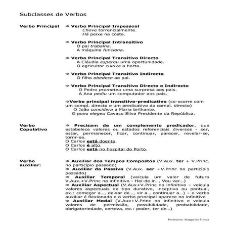 Subclasses de verbos | PDF