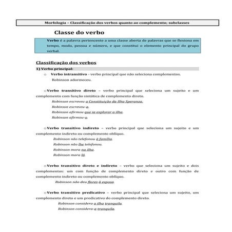 Subclasses dos verbos | DOC