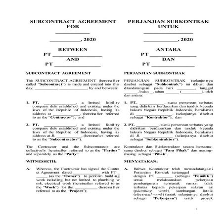Contoh Perjanjian Kerja Kontrak Bilingual (2 Bahasa) | PDF