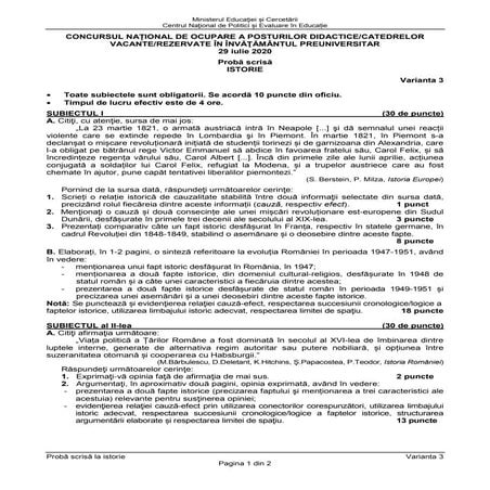 test CES Istorie.docx pentru clasa a 9-a | DOCX