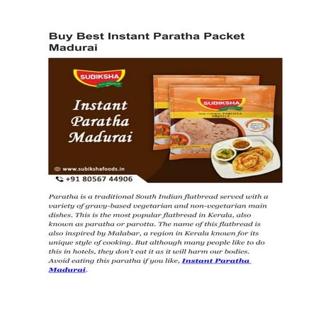 Buy Best Instant Paratha Packet Madurai