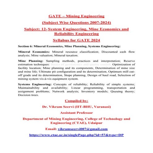 Subject-12 System Engineering Mine Economics and Reliability Engineering.pdf